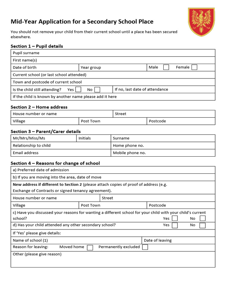 BLANK ~ Gilberd Mid-Year Secondary Form | PDF | Essex