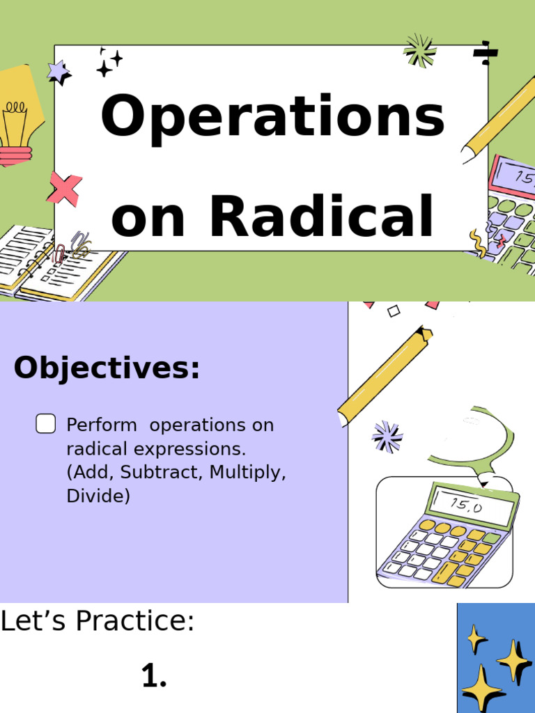 Operations On Radicals | PDF | Multiplication | Subtraction