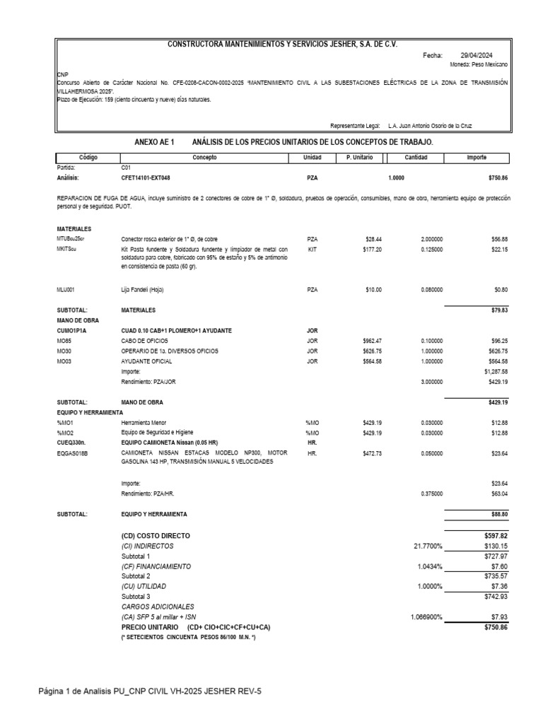 Analisis Pu - CNP Civil Vh-2025 Jesher Rev-5 | PDF | Materiales ...