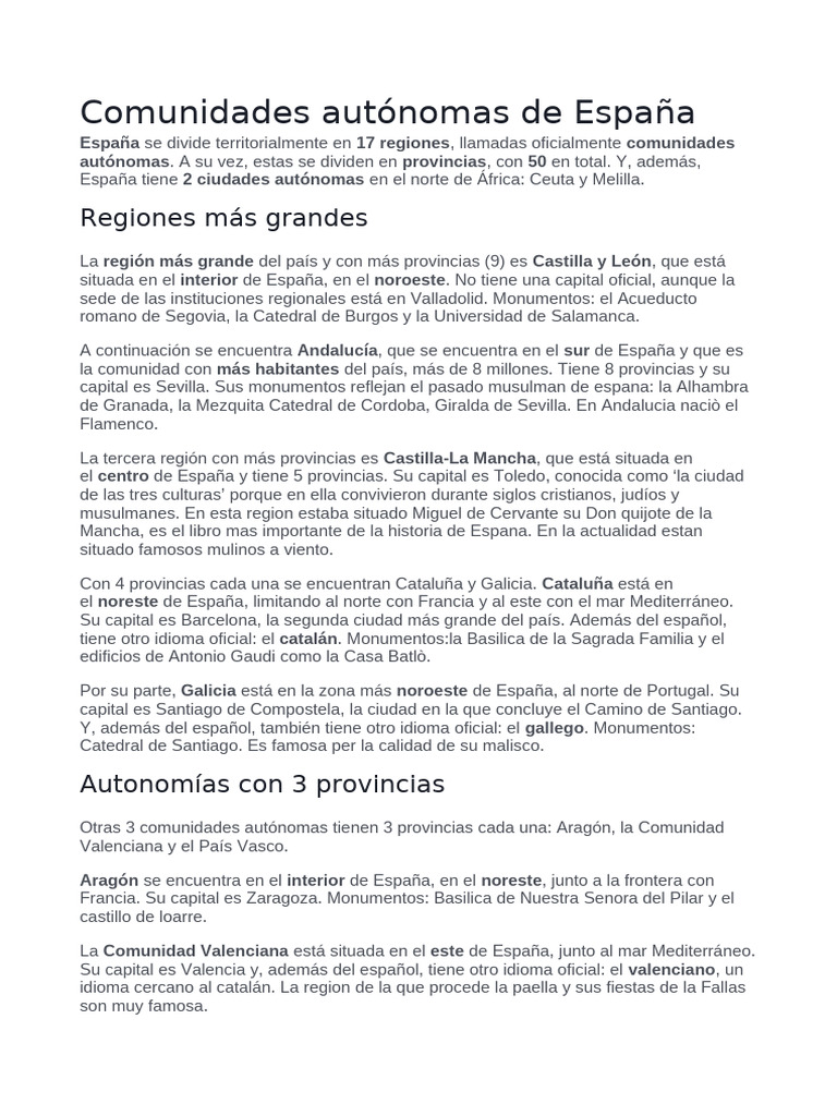 Comunidades Autónomas de España: Guía Completa | PDF | España | Islas ...