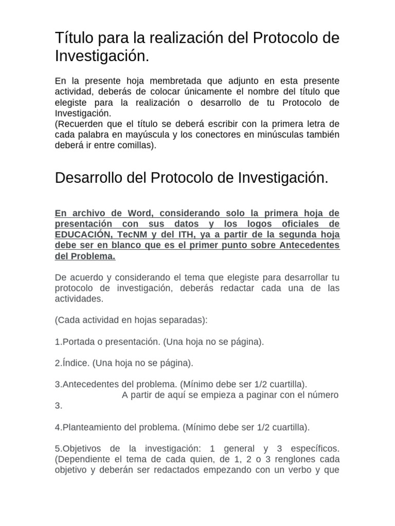 Puntos A Desarrollar en Word y PowerPoint de Protocolo de Inv | PDF ...