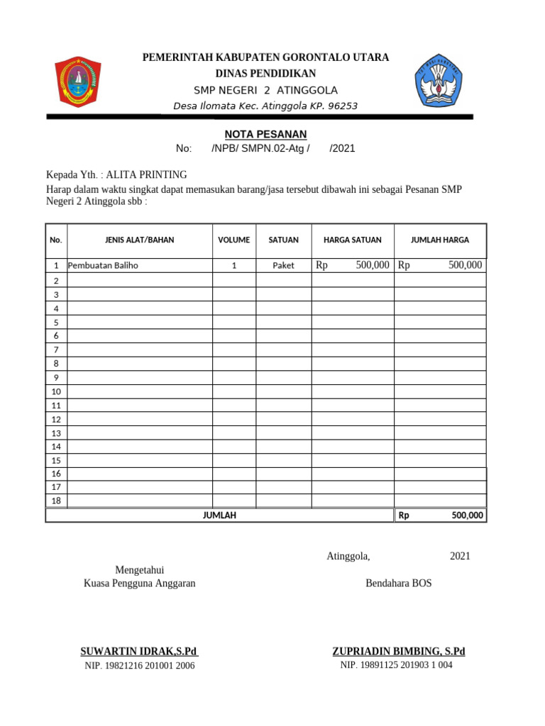 Nota Pesanan | PDF