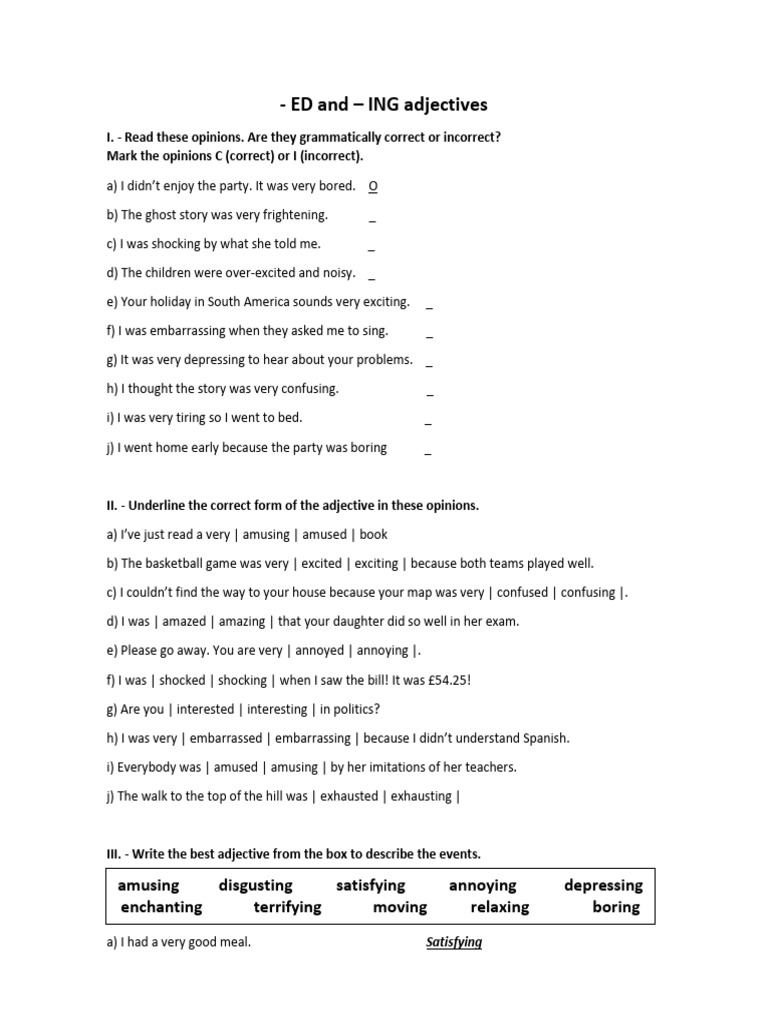 Ed and Ing - Adjectives Exercises | PDF