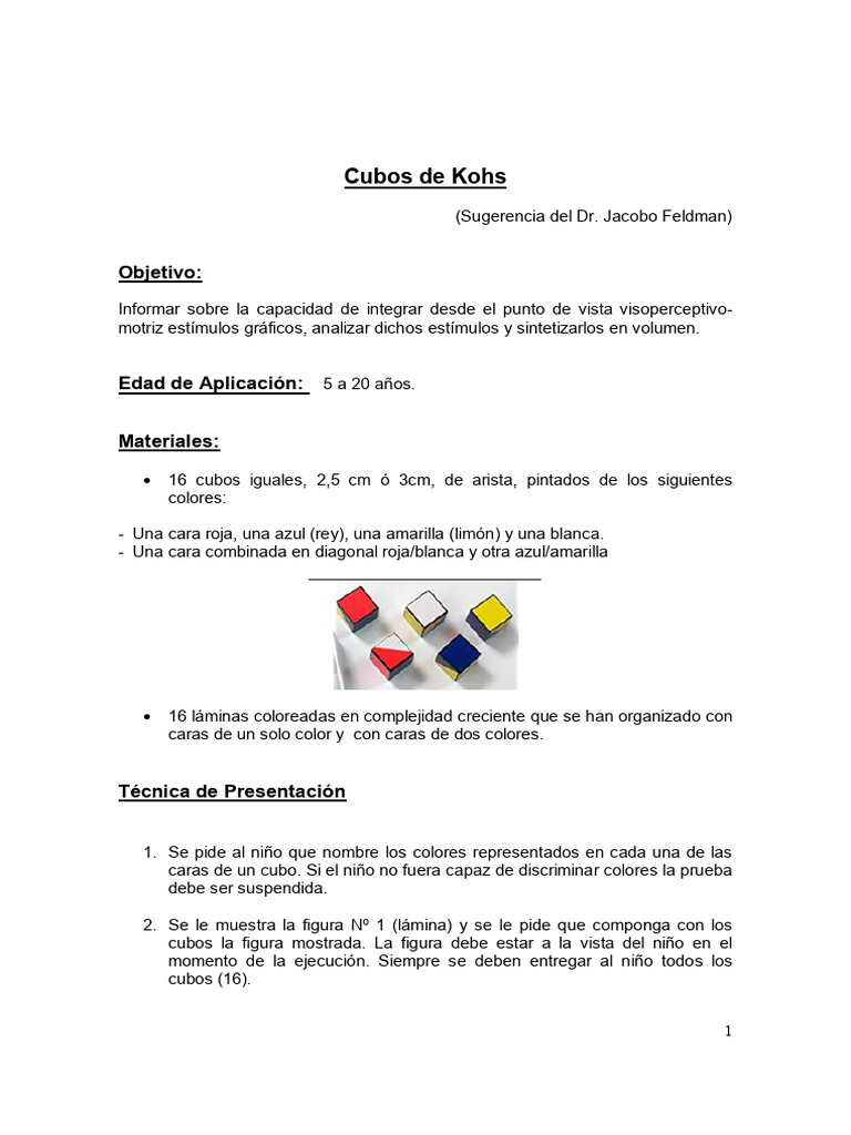 Test de Cubos de Kohs para Niños | PDF