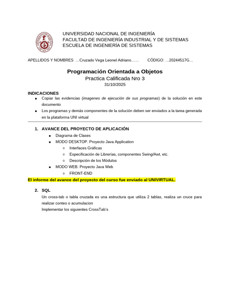 Poo - PC3 - 2025 | PDF | SQL | Java (lenguaje de programación)