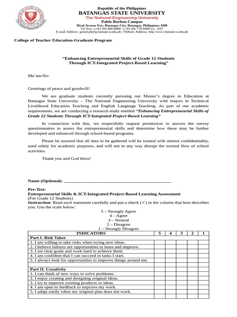 PRE-TEST (1) | PDF | Educational Technology | Project Based Learning