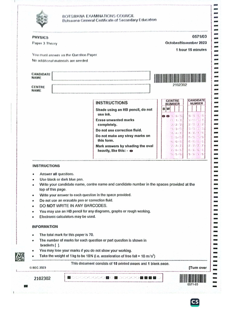 Physics Paper 3 2023 | PDF