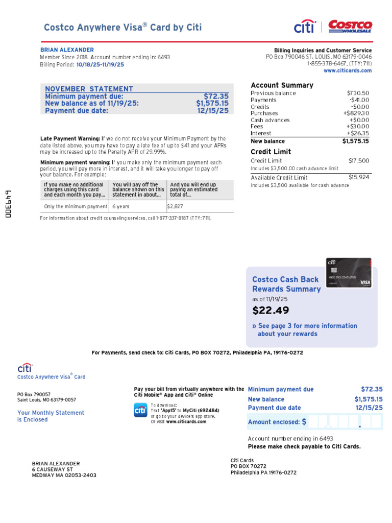 Citi Statement November 2025 | PDF | Credit Card | Payments
