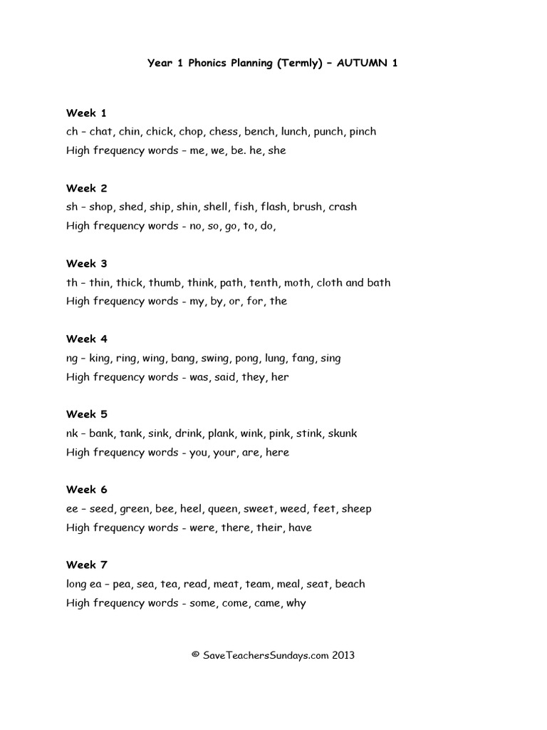 Year 1 Phonics Planning: Autumn Term 1 | PDF