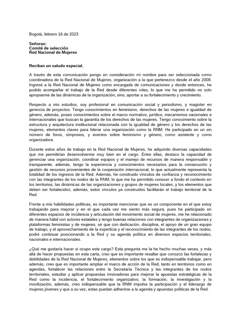 Carta Motivación SM RNM | PDF