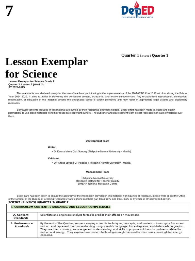 Q3 LE Science 7 Lesson 3 Week 3 | PDF | Force | Simulation