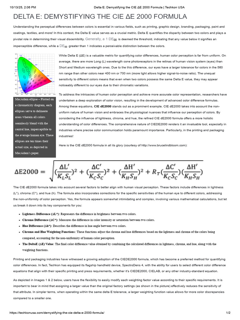 Understanding CIE ΔE 2000 Color Formula | PDF | Color | Vision
