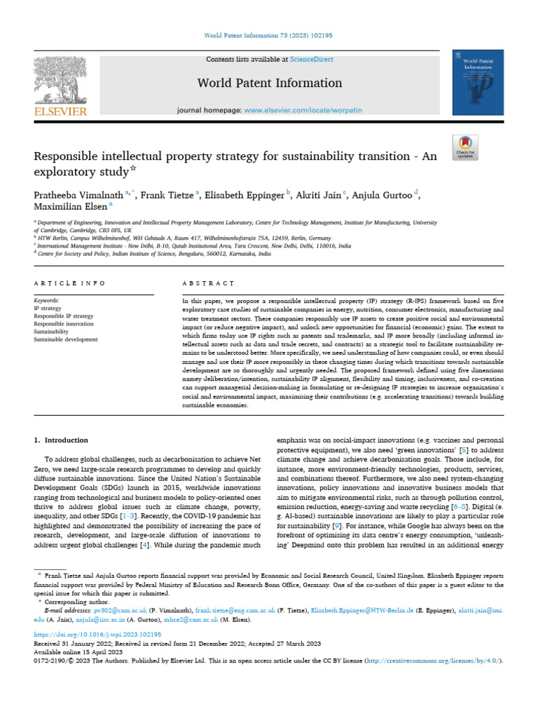 Responsible IP Strategies for Sustainability | PDF | Intellectual ...
