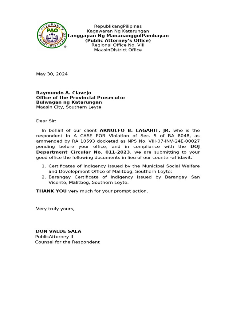 Cover Letter DC 011-2023 For 10k Bail | PDF