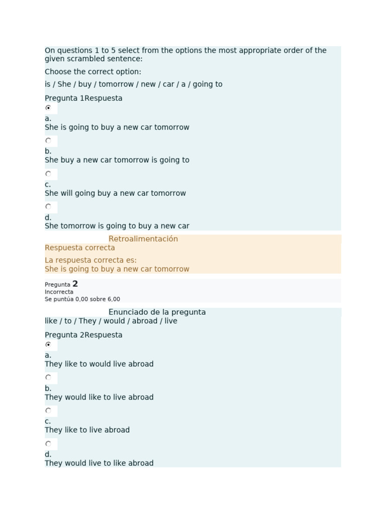 Sentence Scramble and Comprehension Quiz | PDF
