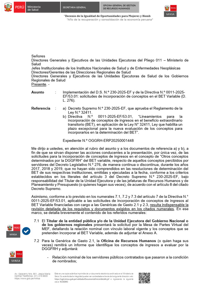 Oficio Multiple-000194-2025-Oggrh | PDF | Presupuesto | Perú
