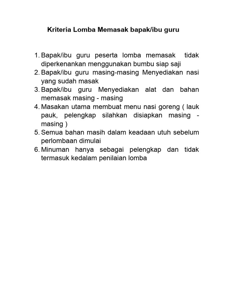 Kriteria Lomba Memasak Bapak_ibu Guru | PDF
