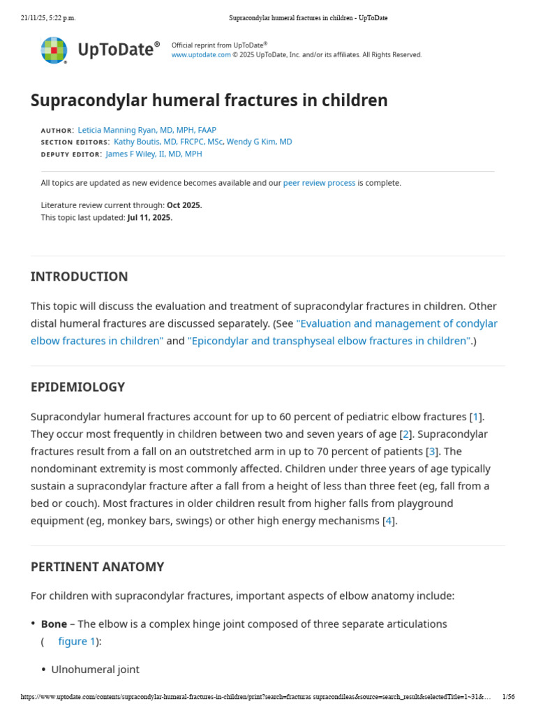 Supracondylar Humeral Fractures in Kids | PDF | Elbow | Anatomical ...