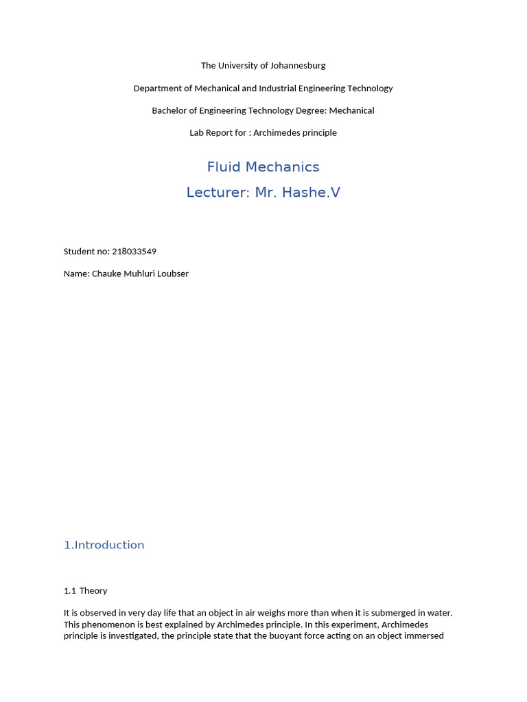 Archimedes Principle Lab | PDF | Buoyancy | Temporal Rates
