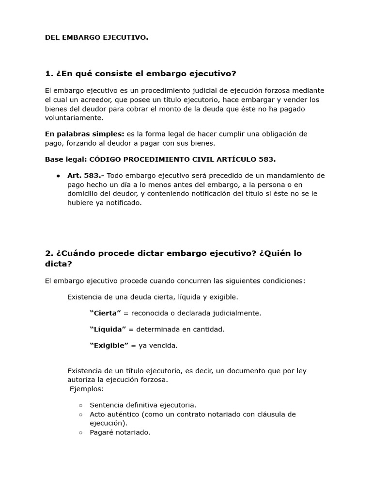 Embargo Ejecutivo: Proceso y Requisitos | PDF | Pagos