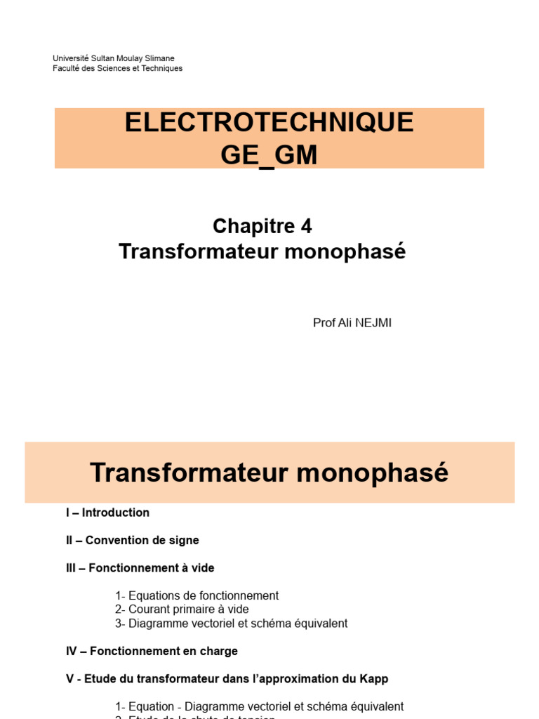 Fonctionnement du Transformateur Monophasé | PDF | Transformateur ...