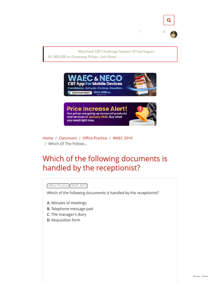 Which of the Following Documents is Handled by the Receptionist_ - Myschool | PDF | Computing ...