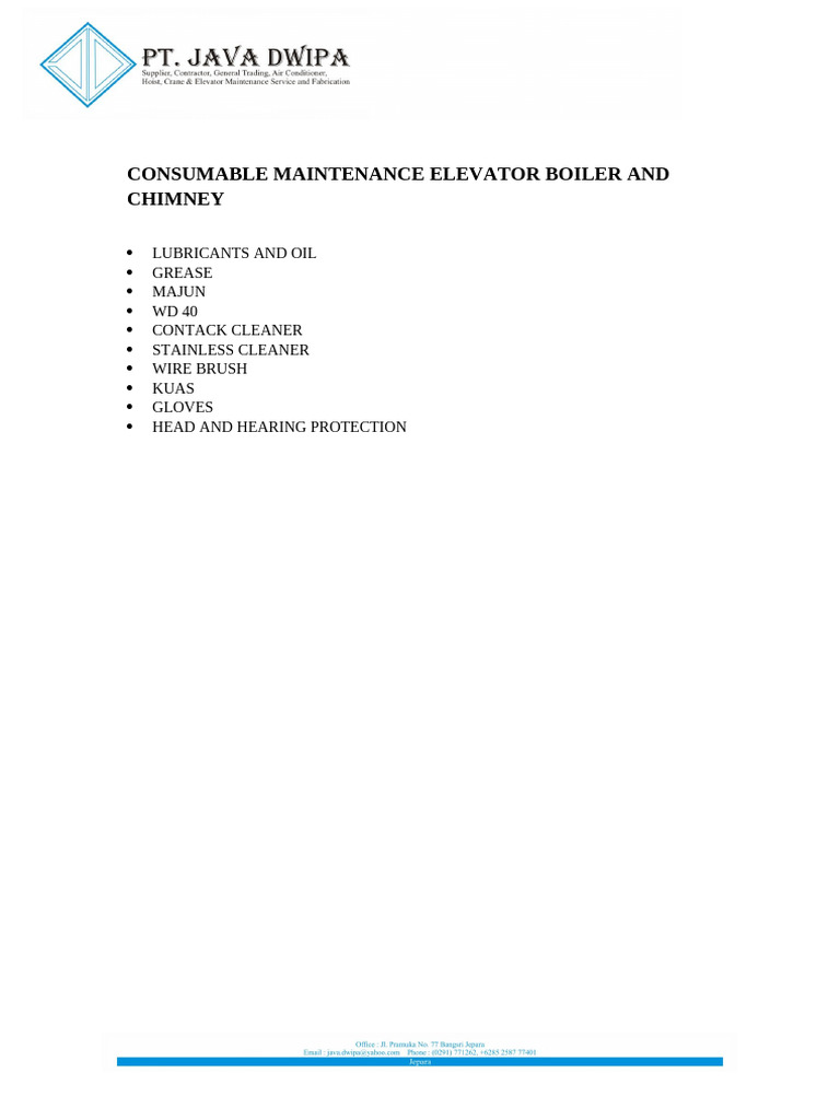 Consumable Maintenance Elevator Boiler and Chimney | PDF