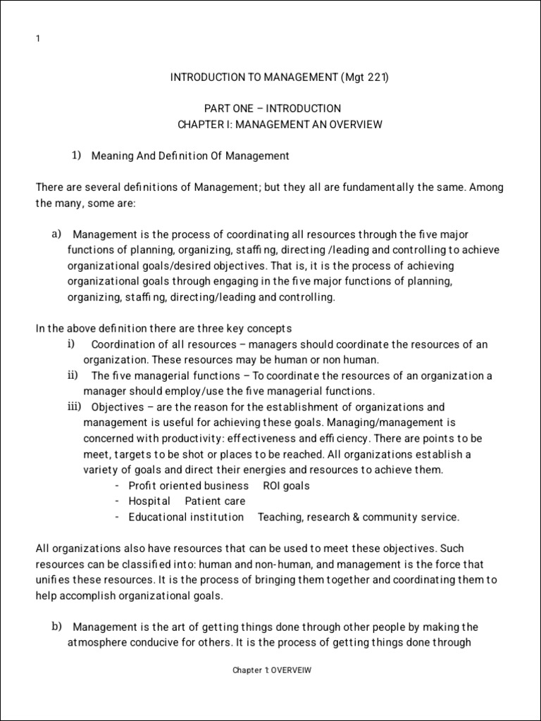 Chapter One Introduction to Management | PDF