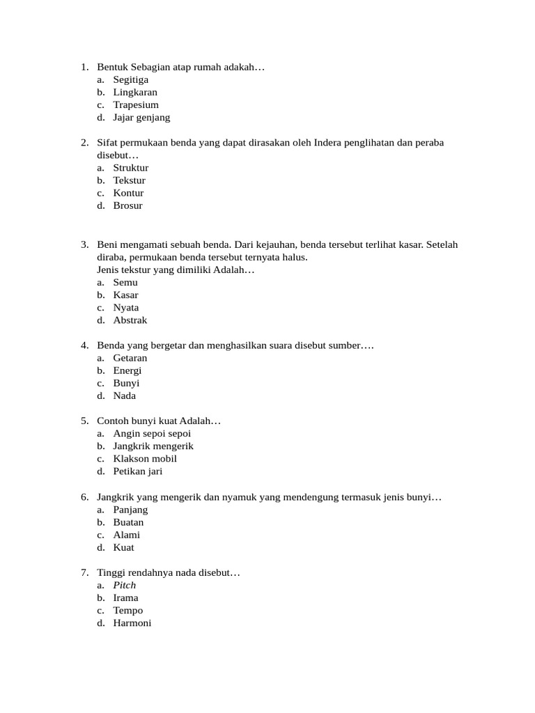 Soal SBDP Kelas 4 Semester 1 | PDF