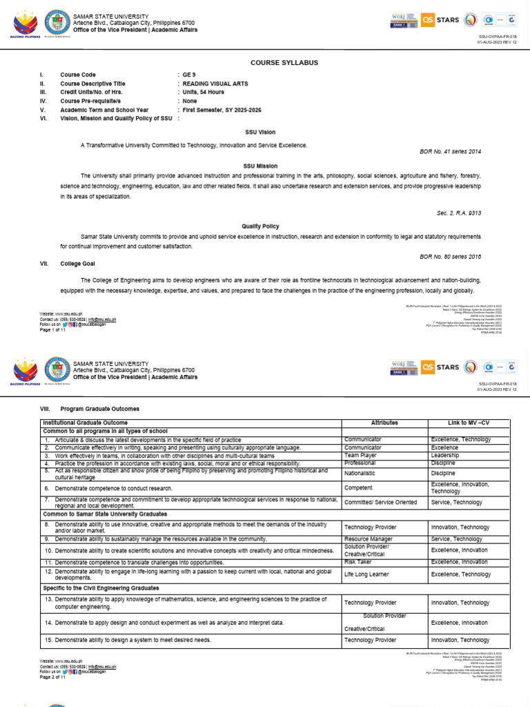Obe Syllabus 2025-2026 Ge 9 Rva Ce | PDF | System | Engineering