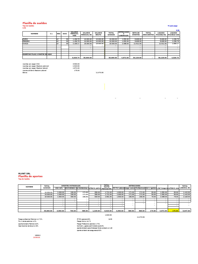 Planilla Modelo | PDF | Economias | Dinero