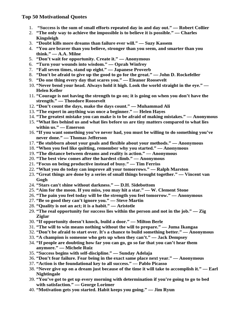 Top 50 Motivational Quotes | PDF