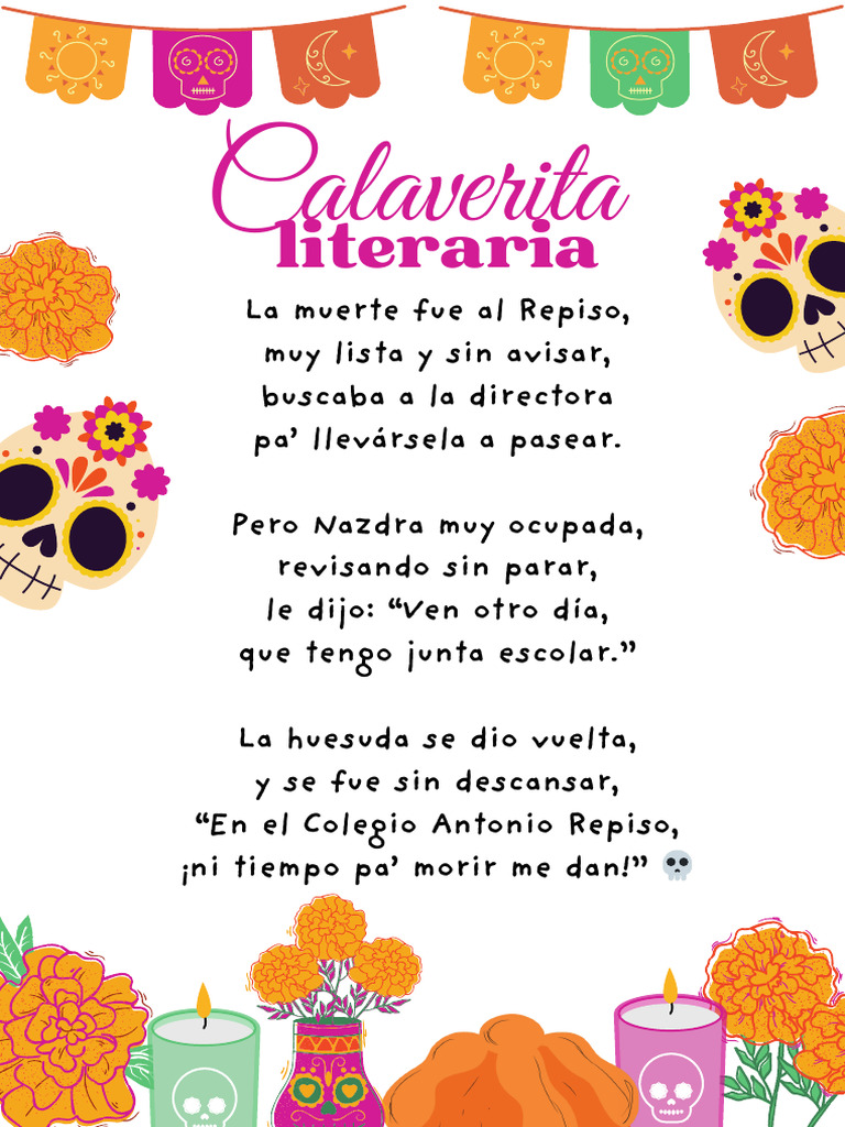 Documentos A4 Calaverita Literaria Dia de Muertos Rosa y Naranja PDF | PDF