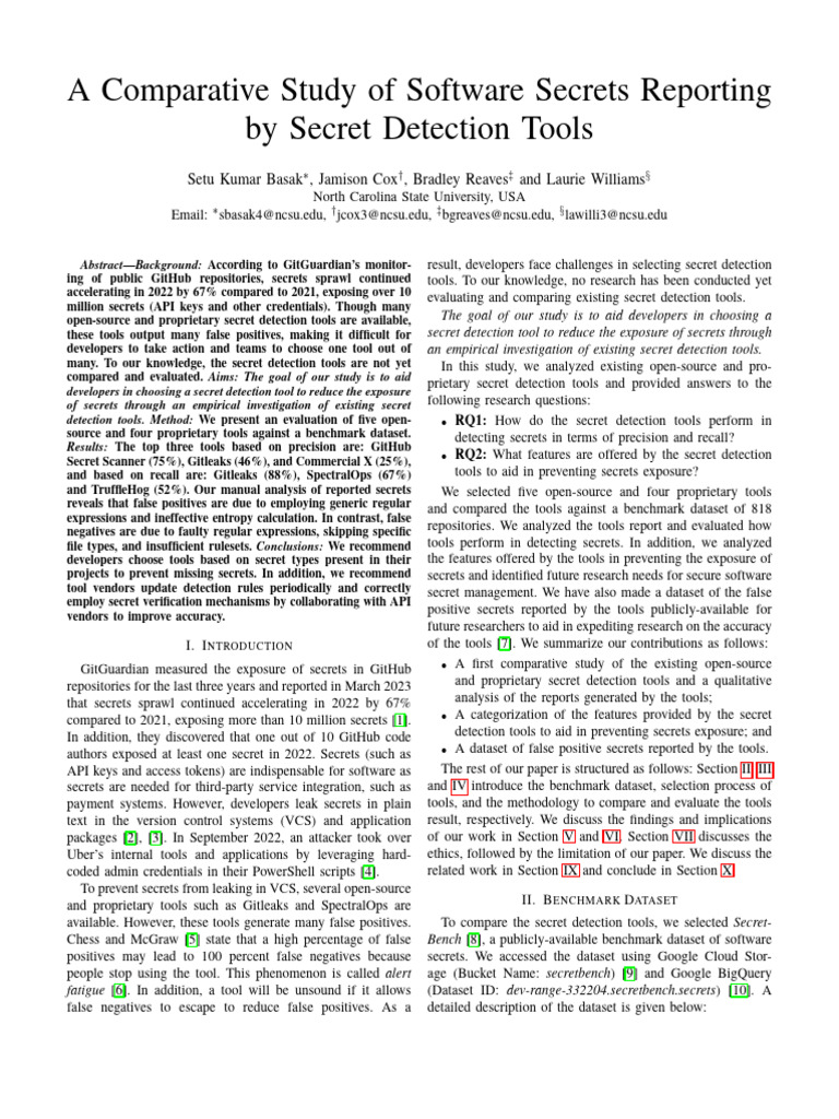 A Comparative Study of Software Secrets Reporting by Secret Detection ...