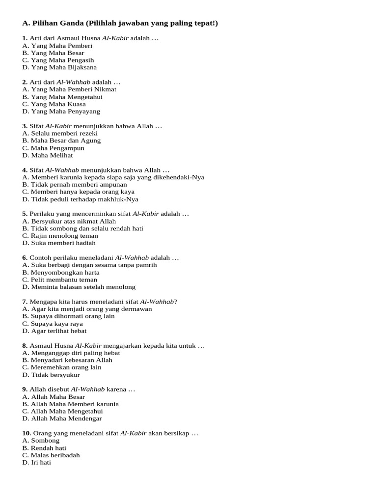 Soal Kelas 3 PAI | PDF