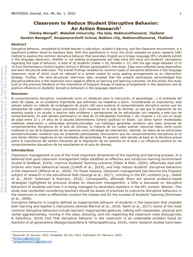 Classroom To Reduce Student Disruptive Behavior | PDF | Teachers ...