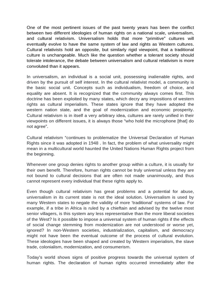 Universalism v. Cultural Relativism | PDF | Human Rights | Relativism