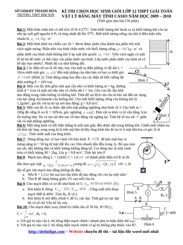 De Thi HSG Casio Vat Ly Lop 12 Nam Hoc 2009-2010-Thpt Bim Son-Thanh Hoa ...