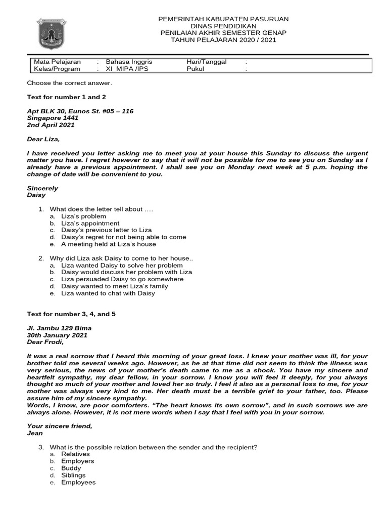 Master Soal Pas Bahasa Inggris Wajib Xi | PDF | Tsunami | Taste