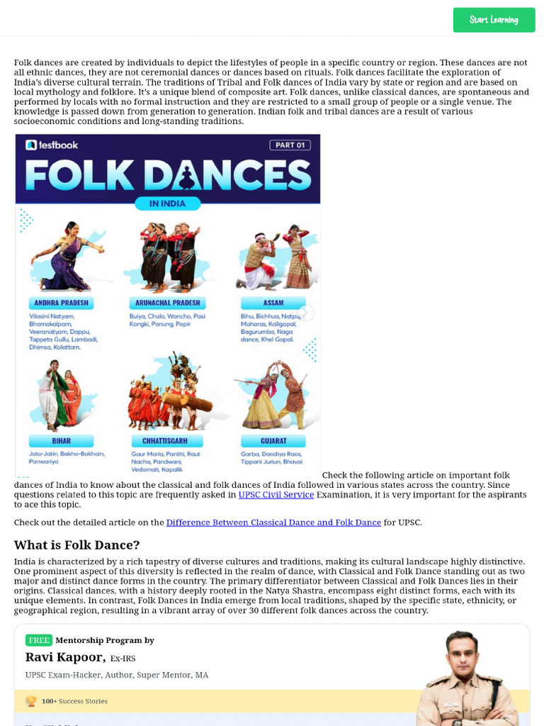 List of Major Folk Dances of India (State-Wise) - Learn Here | PDF