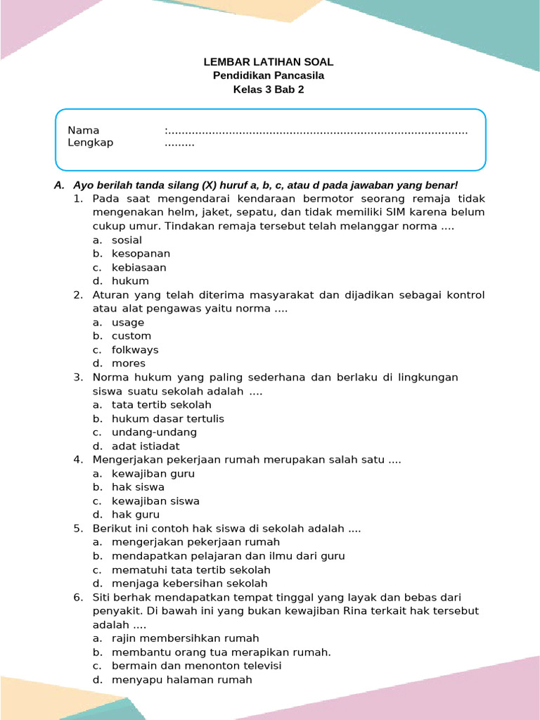 Soal Pancasila Kelas 3 Bab 2 | PDF