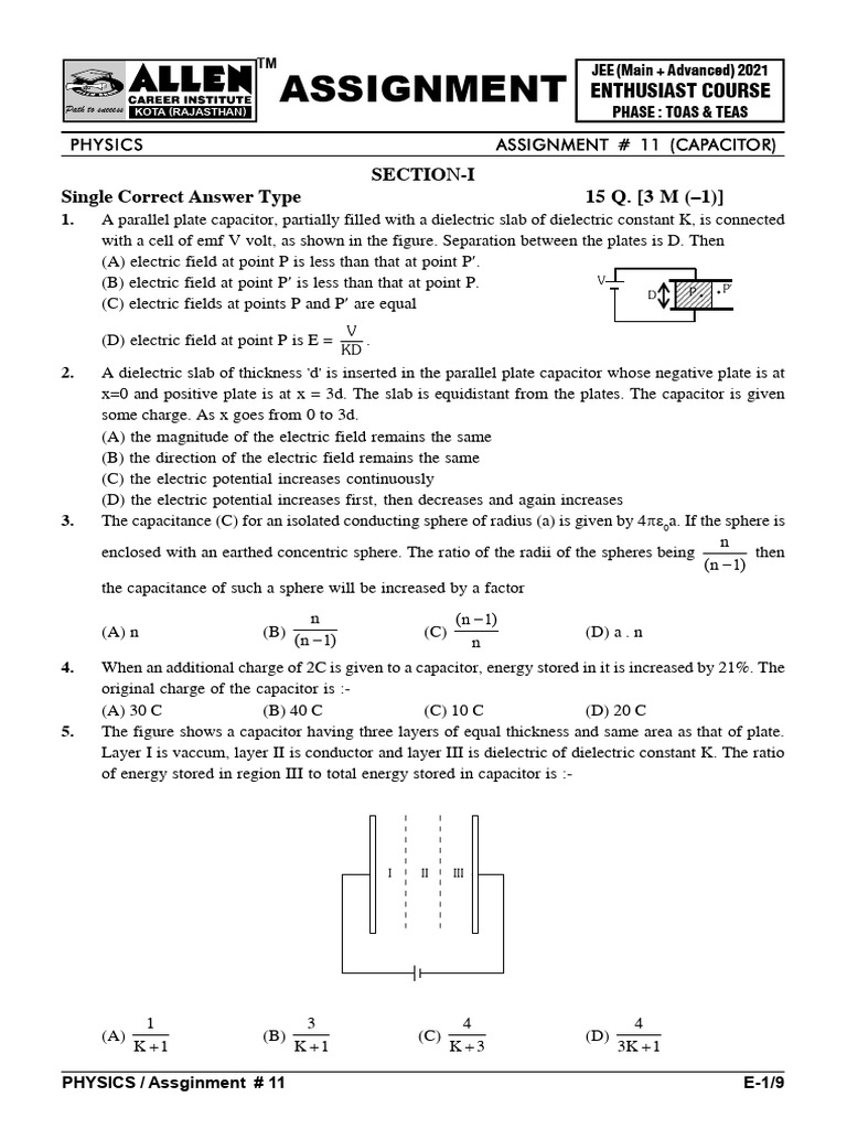 11 # Assignment Capacitor) Student | PDF | Capacitor | Capacitance