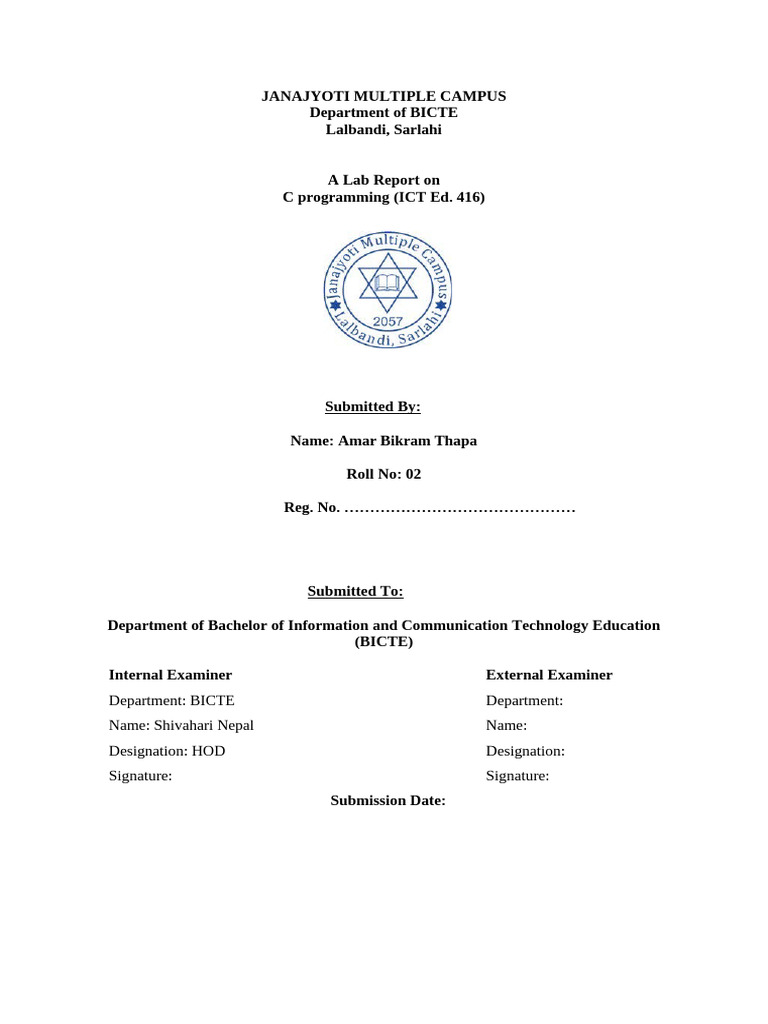 C Programming Lab Report | PDF | Control Flow | Integer (Computer Science)
