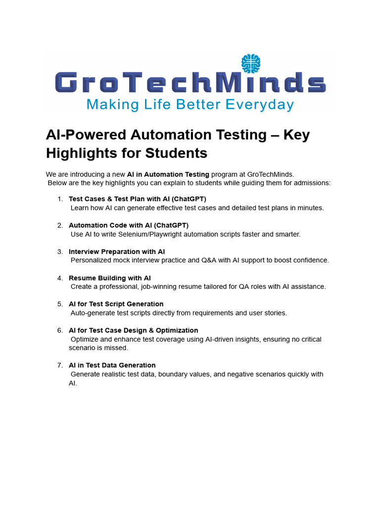 AI-Powered Automation Testing - Key Highlights For Students | PDF