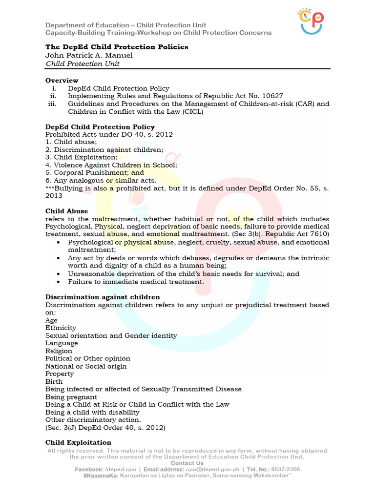 2) DepEd Child Protection Policies | PDF | Bullying | Child Abuse