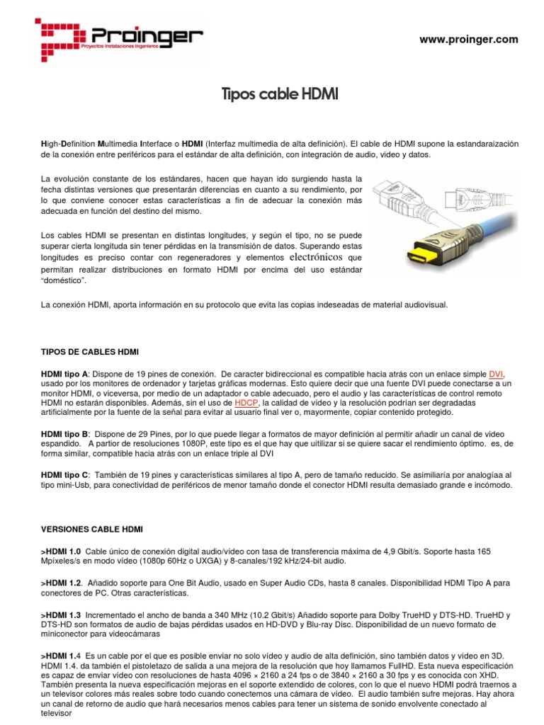 Tipos de Cable HDMI | PDF | Hdmi | Industria del cine