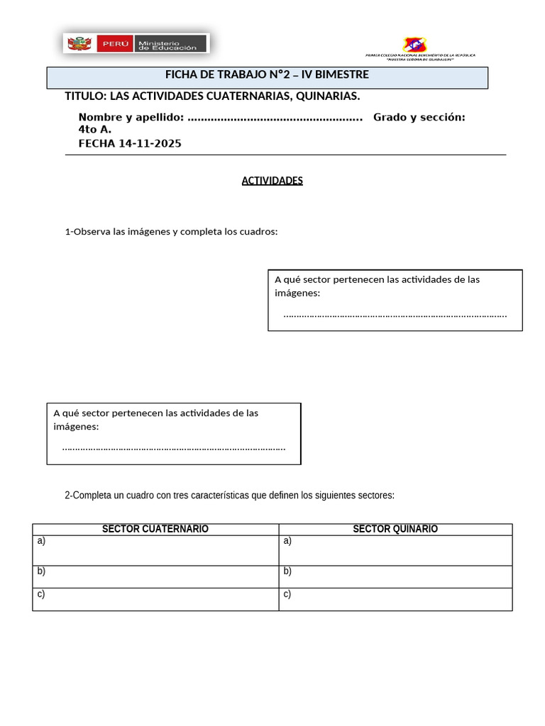Ficha de Trabajo Nº2 Ccss 4to - 14-11-25 | PDF | Economias