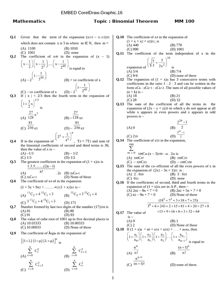 Chapter Test-6 (Binomial Theorem) | PDF | Mathematical Objects ...