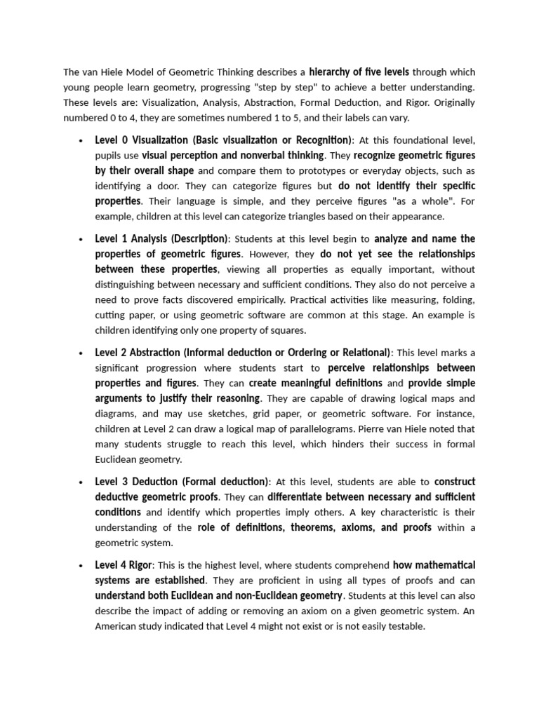 The Van Hiele Model of Geometric Thinking | PDF | Learning | Cognitive Science