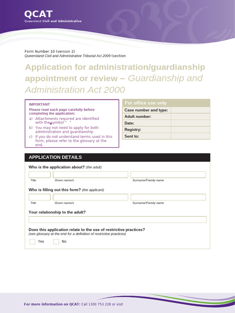 QCAT Guardianship Application Form | PDF | Legal Guardian | Dementia